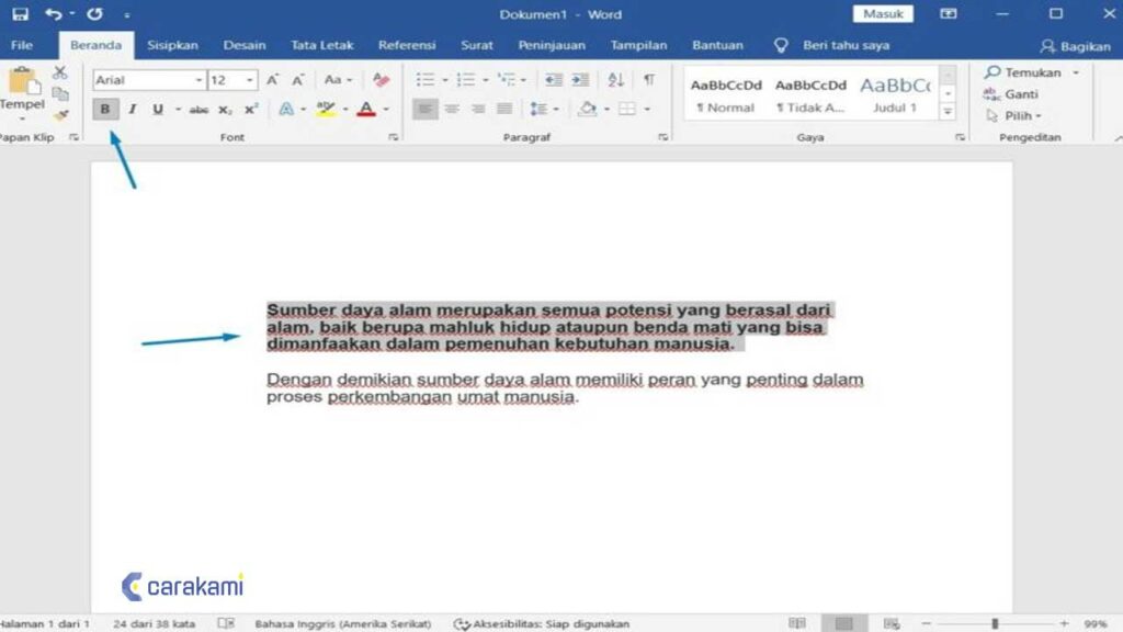 5 Cara Membuat Teks Tebal, Miring Dan Digaris bawahi Microsoft Word Terbaru